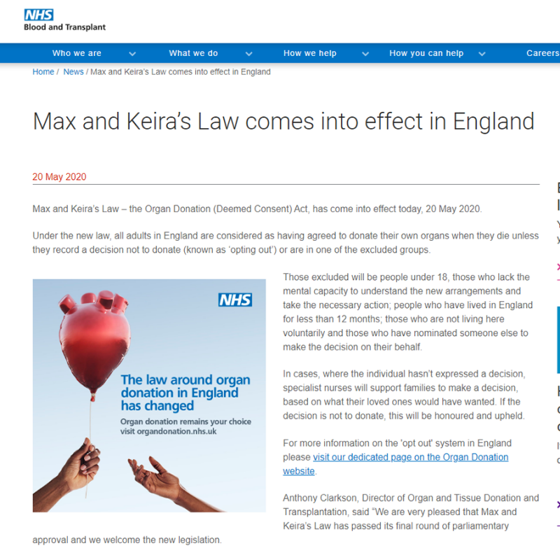 NHS - Max and Keira’s Law comes into effect in England - Inspired by Kiera