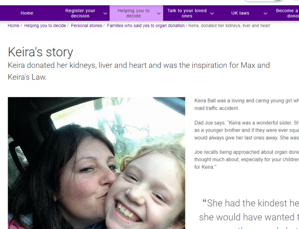 NHS Organ Donation - Timeline for Max and Keira's Law - Inspired by Kiera