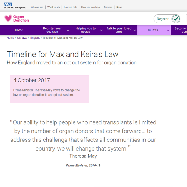 NHS Organ Donation - Timeline for Max and Keira's Law - Inspired by Kiera